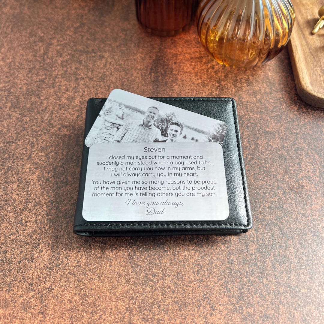 Personalized Metal Graduation Card for Son: Photo Engraved Metal Wallet ...