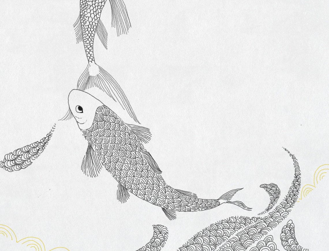 Flying fish line art print of orginal drawing | Etsy