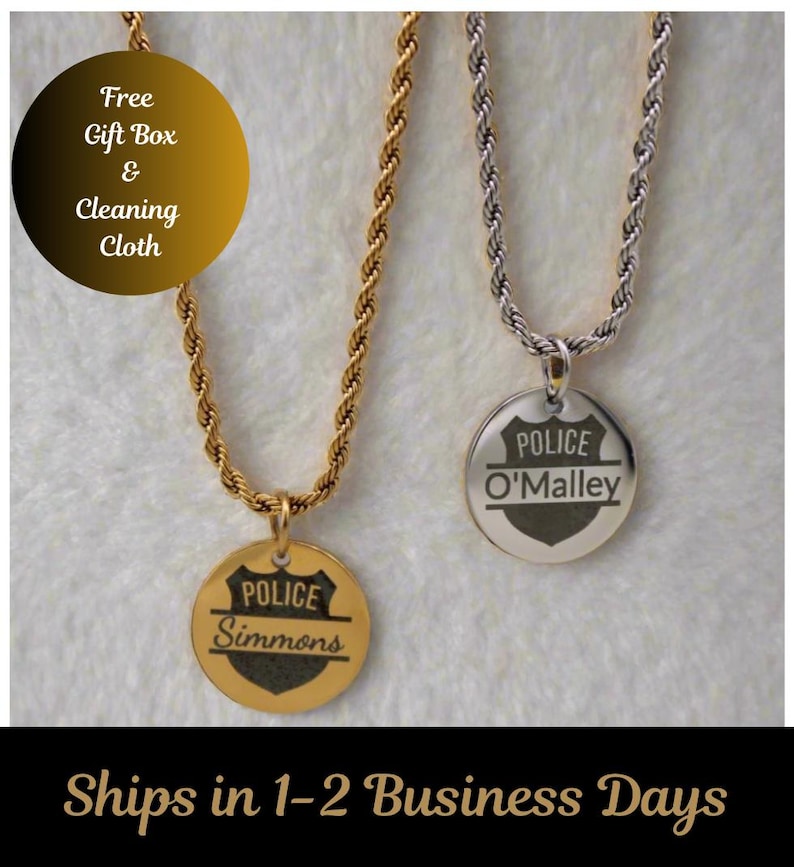 Personalized Police Badge Necklace: Engraved Name Pendant, Stainless ...