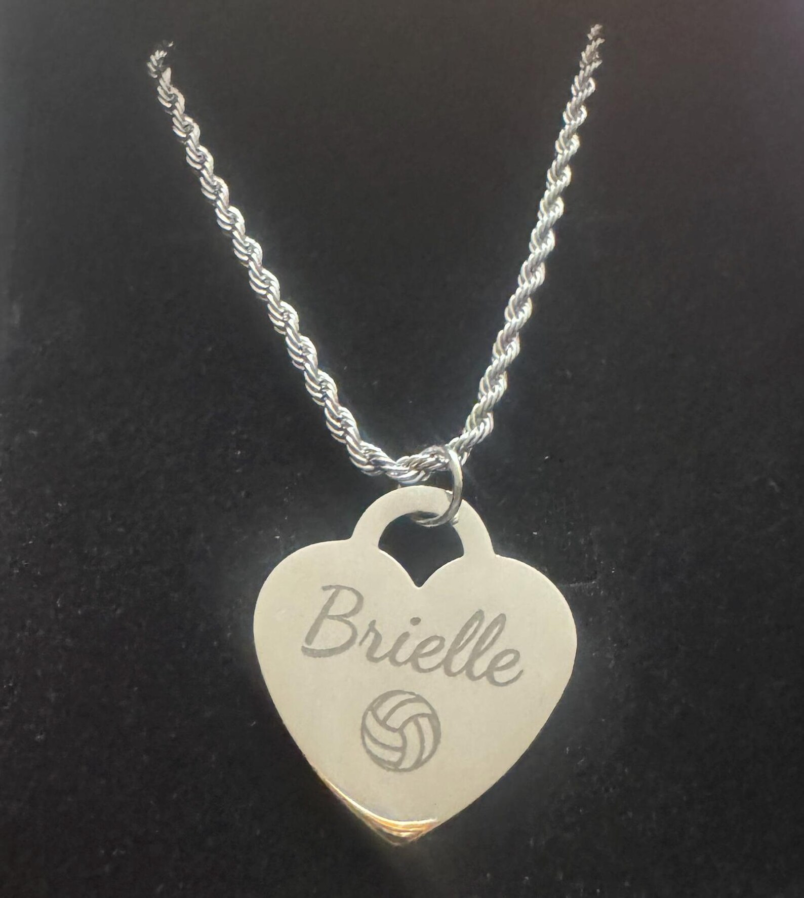 Personalized Volleyball Necklace: Stainless Steel Rope Chain, Heart ...
