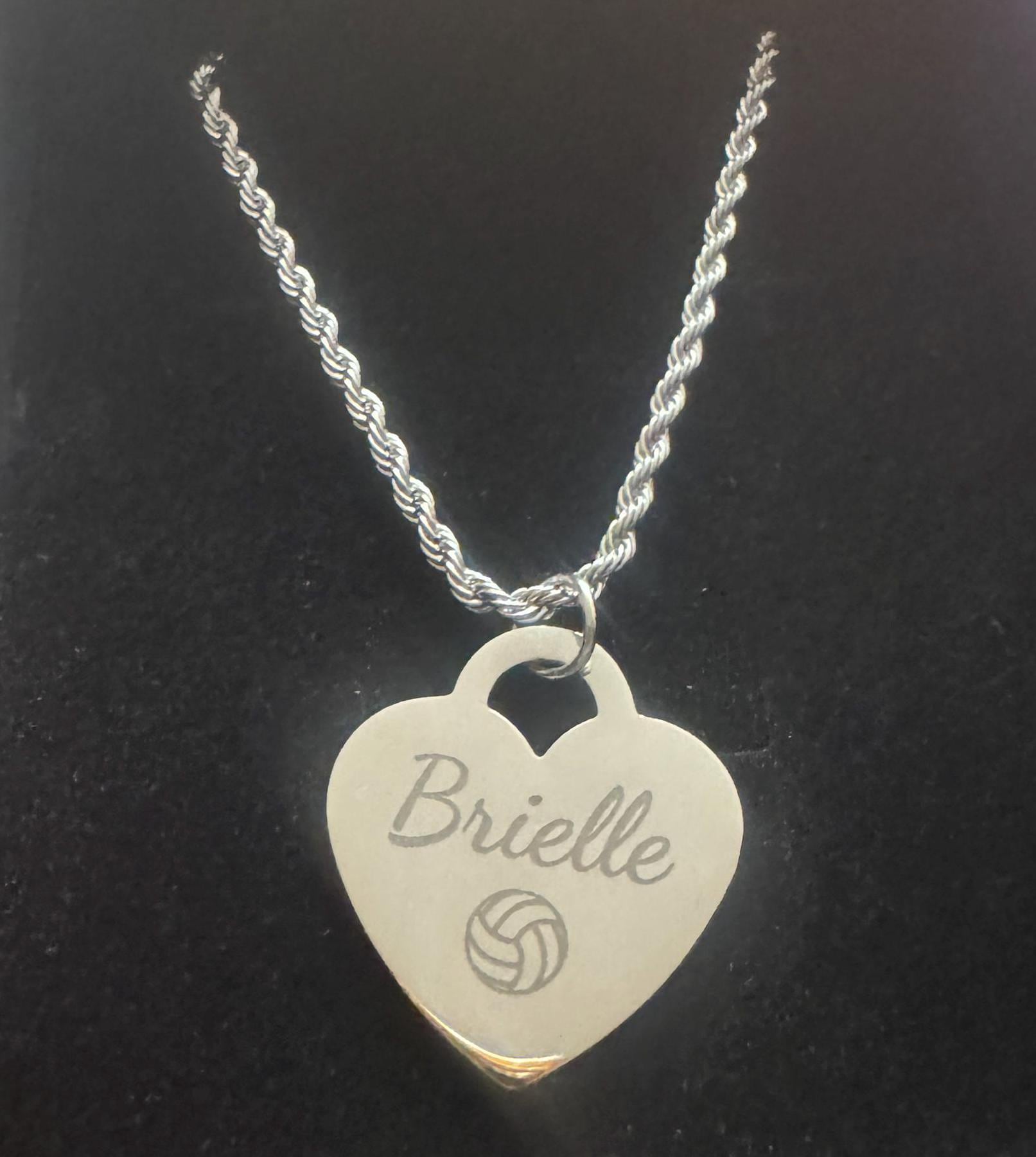 Personalized Volleyball Necklace: Stainless Steel Rope Chain, Heart ...