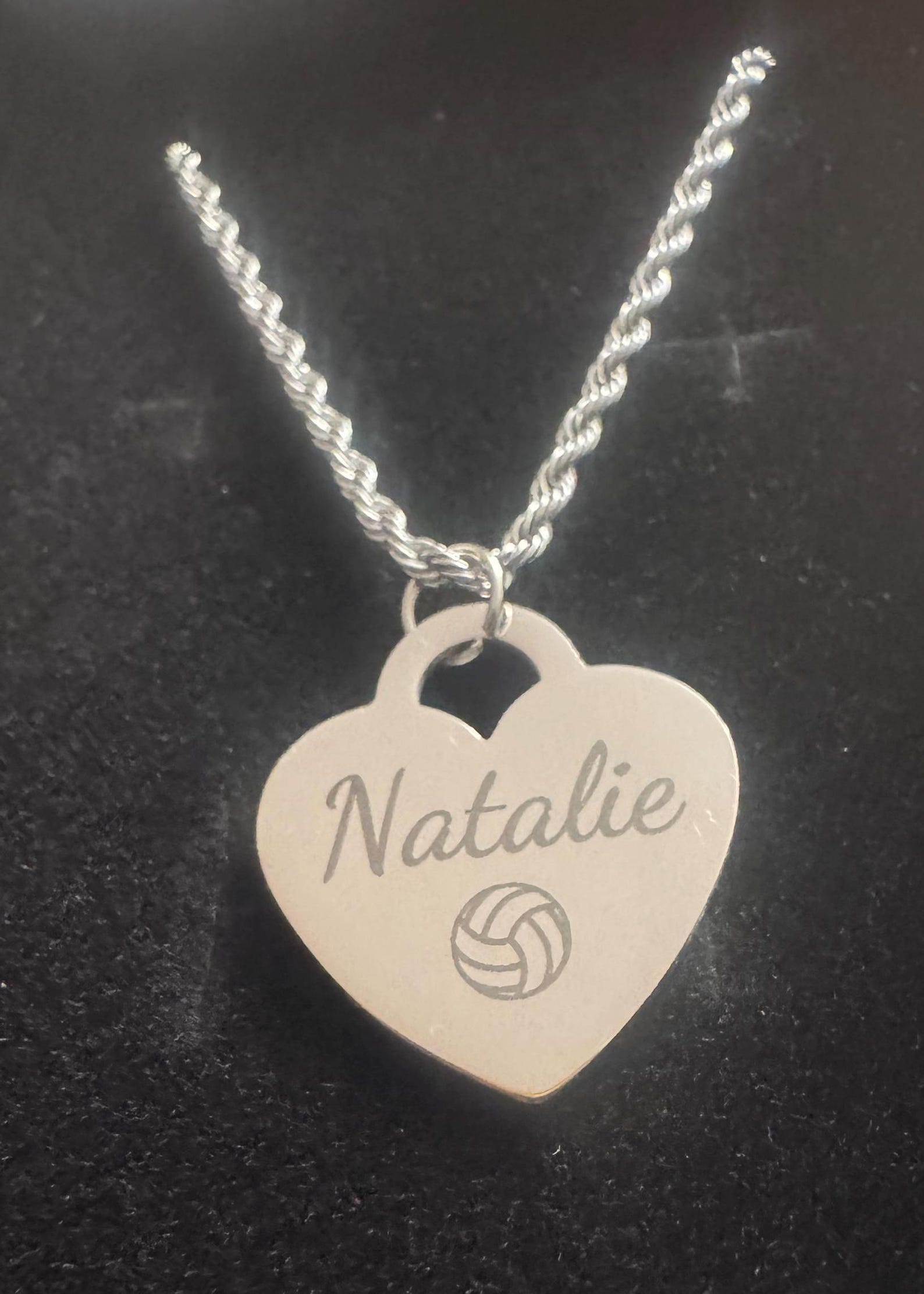 Personalized Volleyball Necklace: Stainless Steel Rope Chain, Heart ...