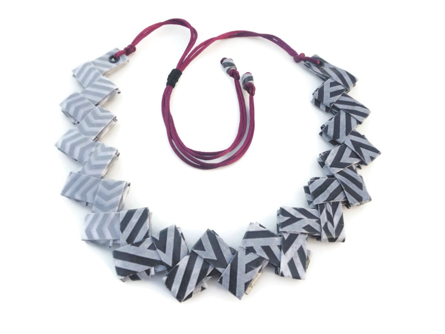 Geometric Necklace-modern Paper Necklace-origami Necklace With Stripes ...