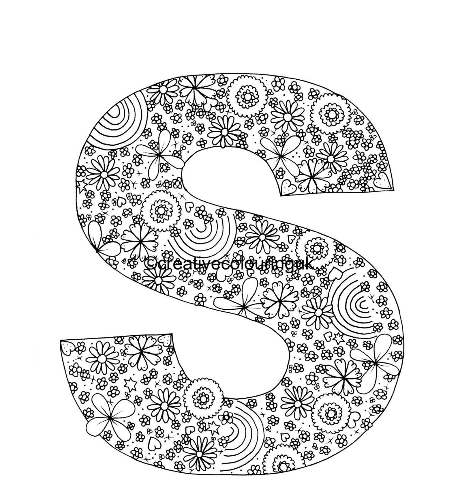 Digital Wall Art Mandala Print Colouring Letter S | Etsy