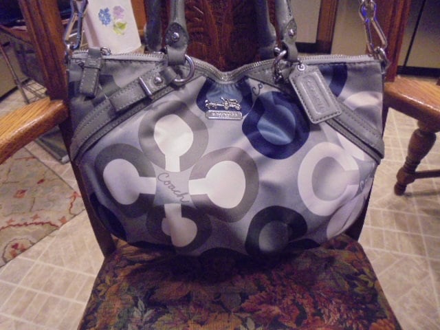 Coach Nylon Leather Blue Gray Top Handles Shoulder Handbag #15946 - Etsy