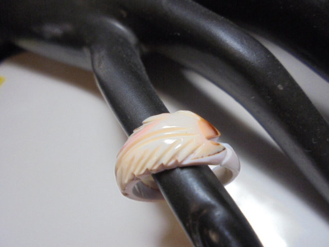 Carved Coral White Pink Orange Carved Fish Band Ring SZ 7 - Etsy