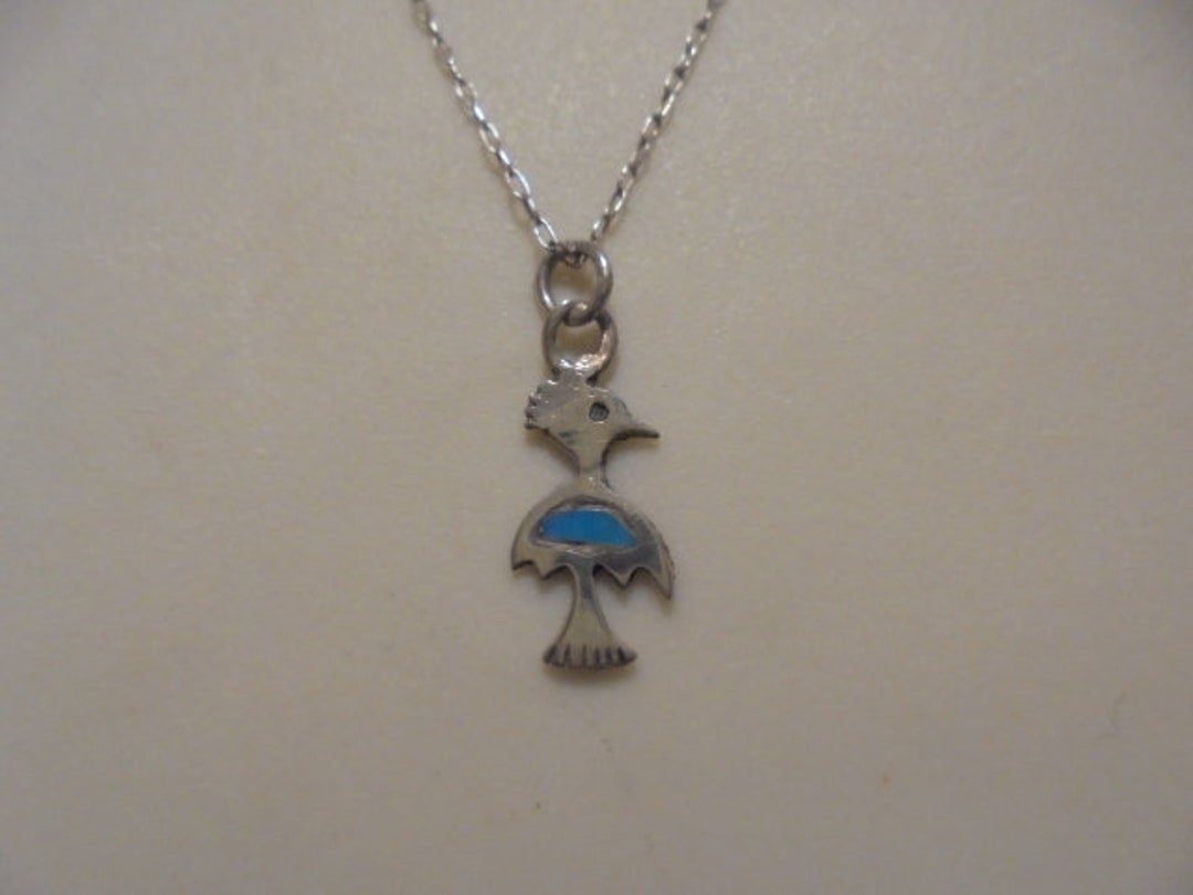 Sterling Silver Turquoise Inlay Eagle Petite Pendant Chain Necklace 18 ...