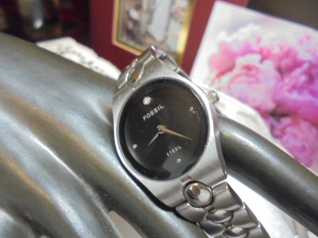 Fossil Black Face Diamond Wrist Watch Stainless Steel Arkitekt - Etsy