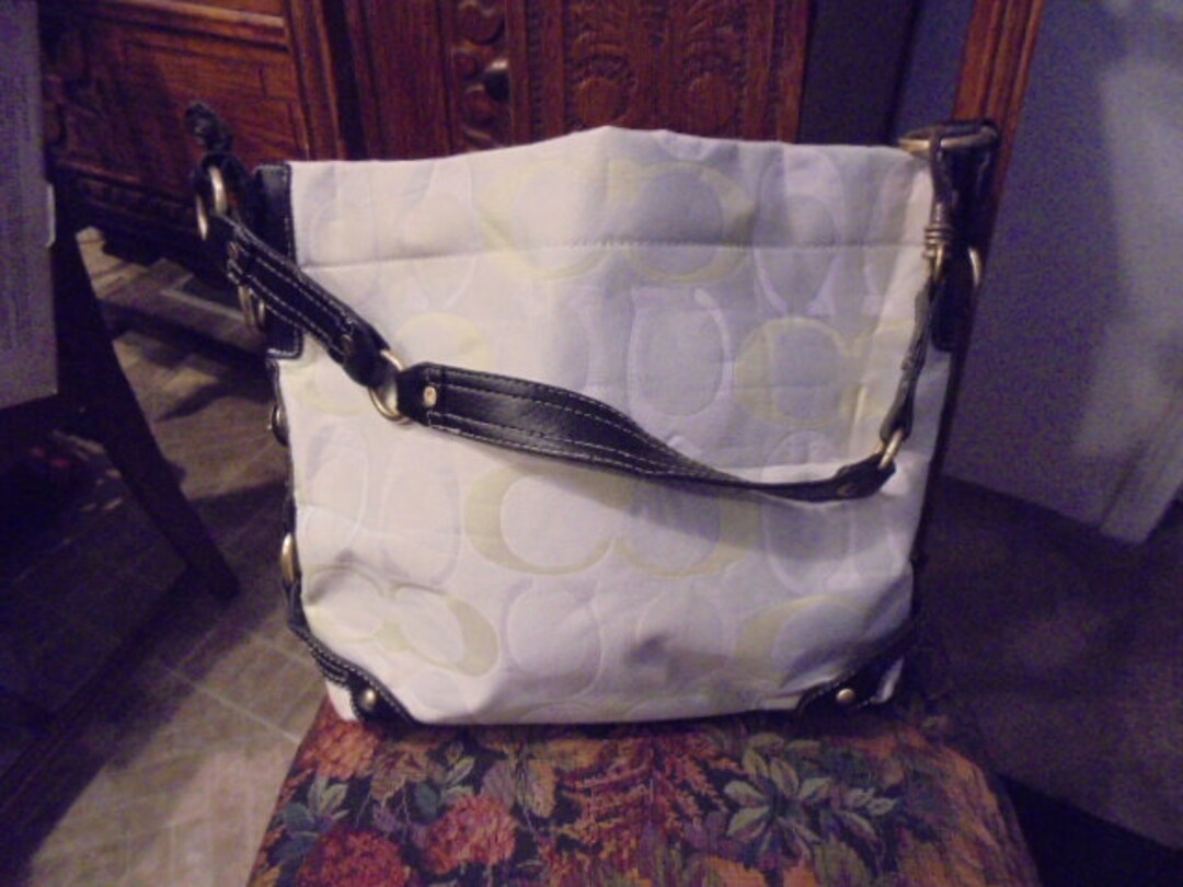 Coach Light Green Signature Canvas /brown Leather Hobo Handbag - Etsy