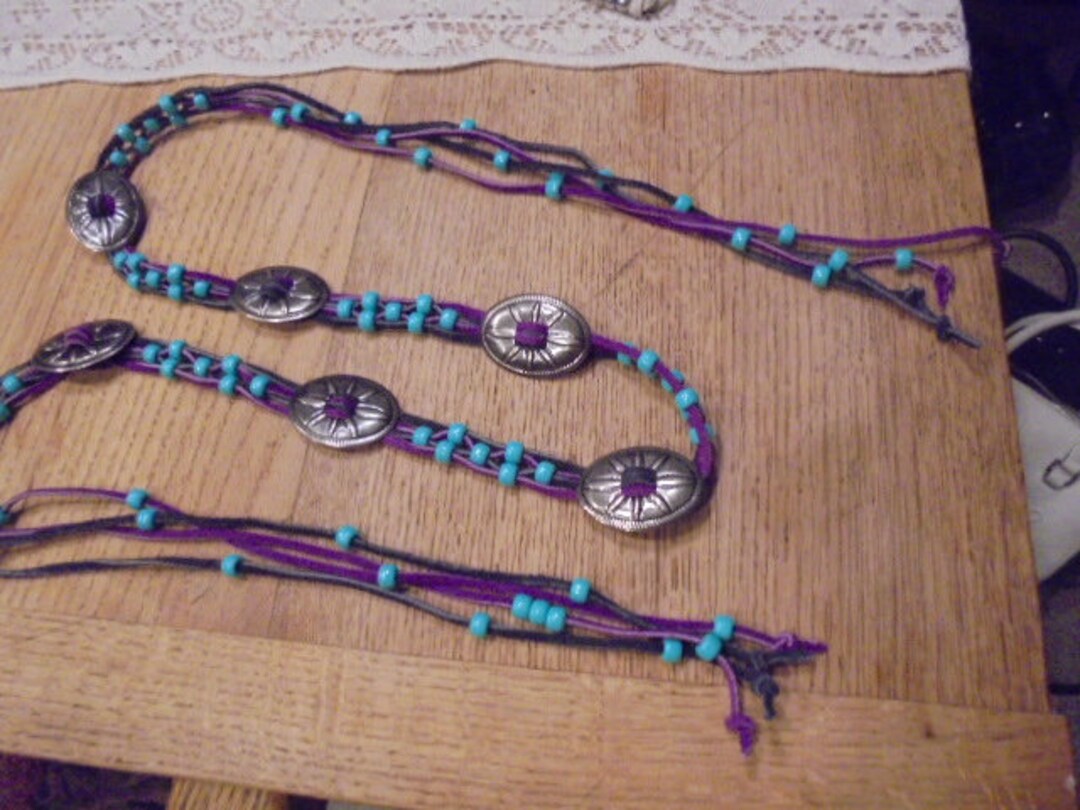 Native Concho Purple Black Hide Beaded Sash Belt - Etsy