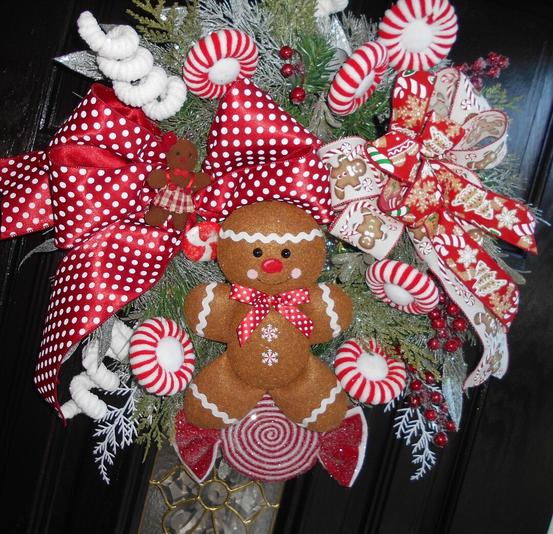Gingerbread Wreath Designer Wreath Peppermint Wreath - Etsy