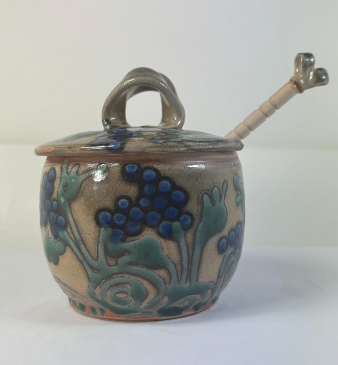 Shino Honey Jar With Blue Flowers - Etsy
