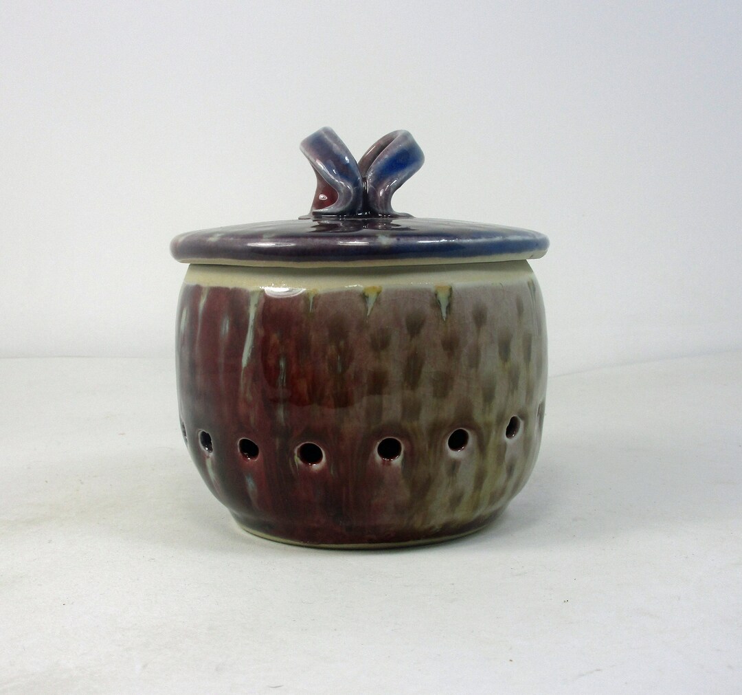 Garlic Jar and Roaster in Red and Purple With Blue Polka Dots - Etsy