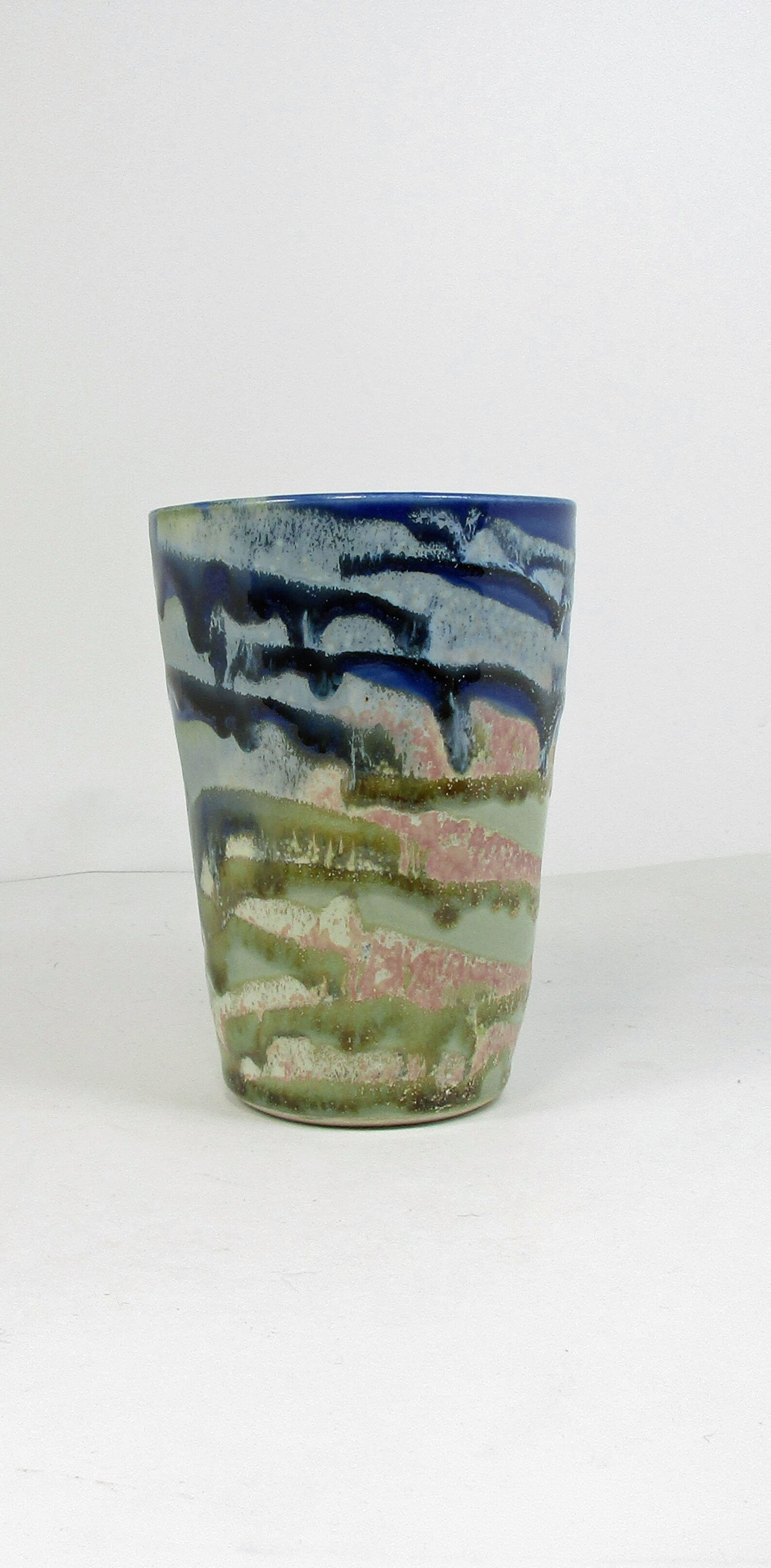Ceramic Pint Glass in Green and and Blue With Light Blue and Light Red ...