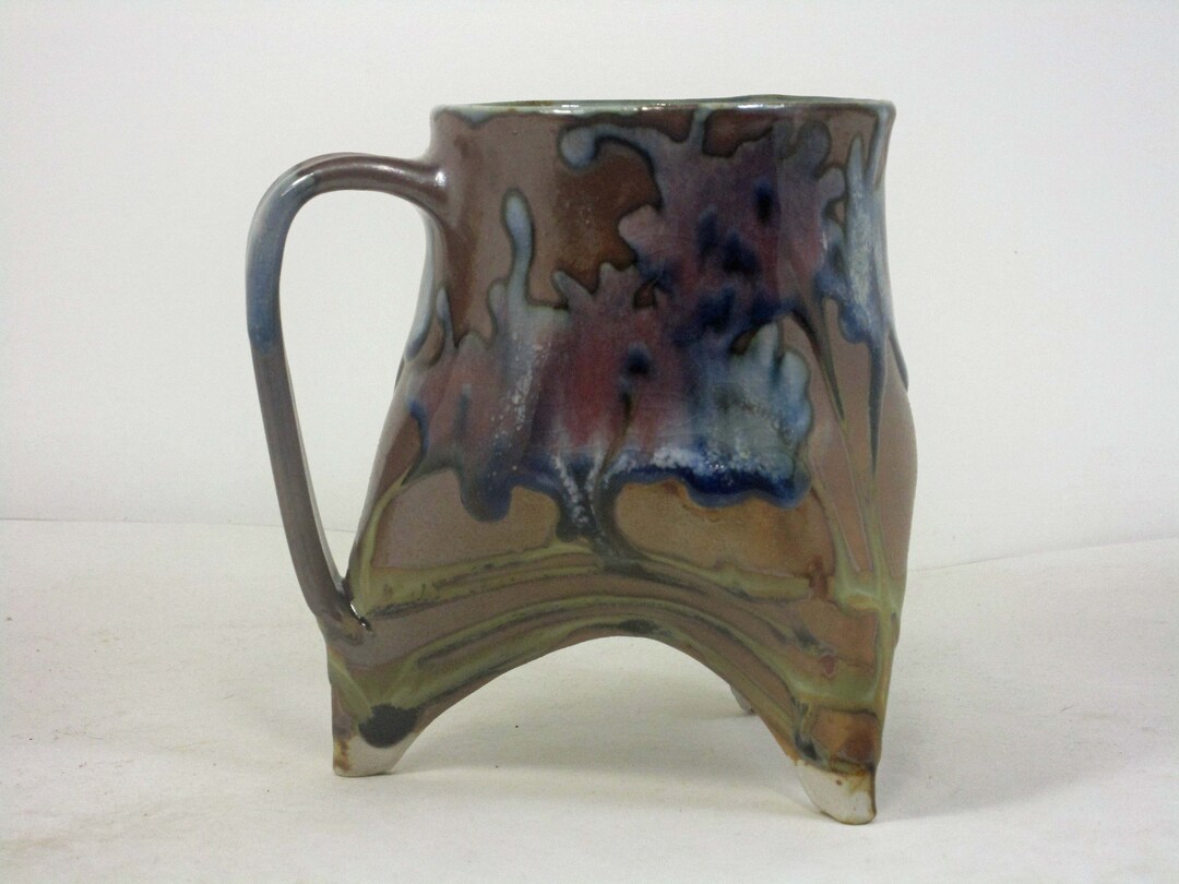 Tripod Cup in Walnut Brown With Blue and Red Flowers - Etsy