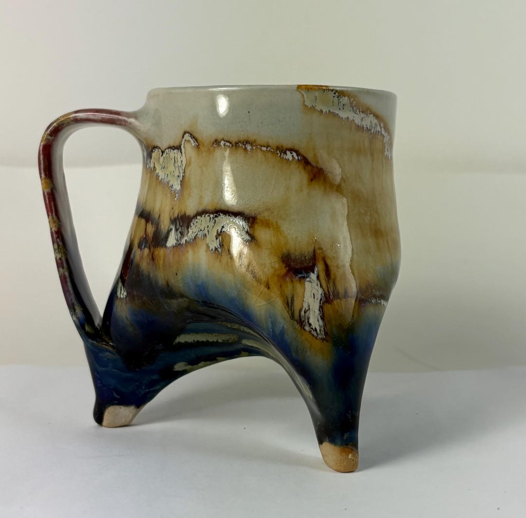 Tripod Cup in Light, Blue and Blue With Rust Colored Lines - Etsy
