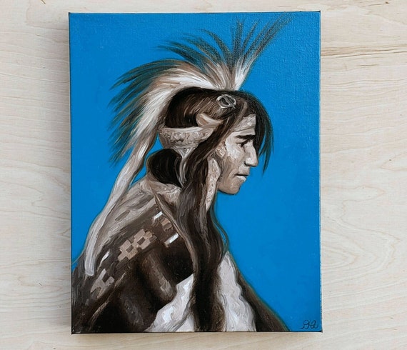 American Indian Art Native American Painting Blue Cree Indian | Etsy