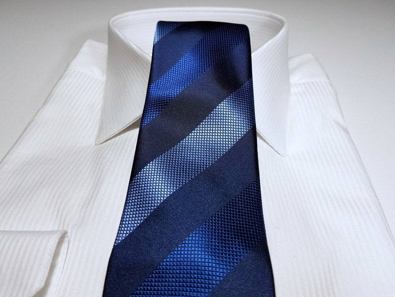 Silk Tie 3 Inch Wide in Stripes With Shades of Light to Navy - Etsy