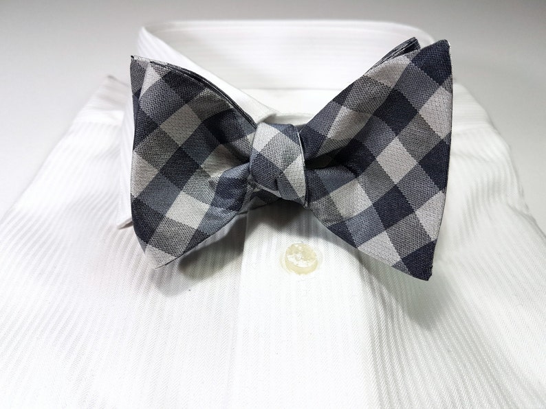 Silk SELF TIED Bow Tie in Checker Checks With Silver Sterling | Etsy
