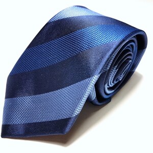 Silk Tie 3 Inch Wide in Stripes With Shades of Light to Navy Blue - Etsy