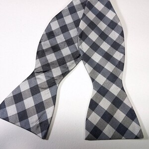 Silk SELF TIED Bow Tie in Checker Checks With Silver Sterling - Etsy