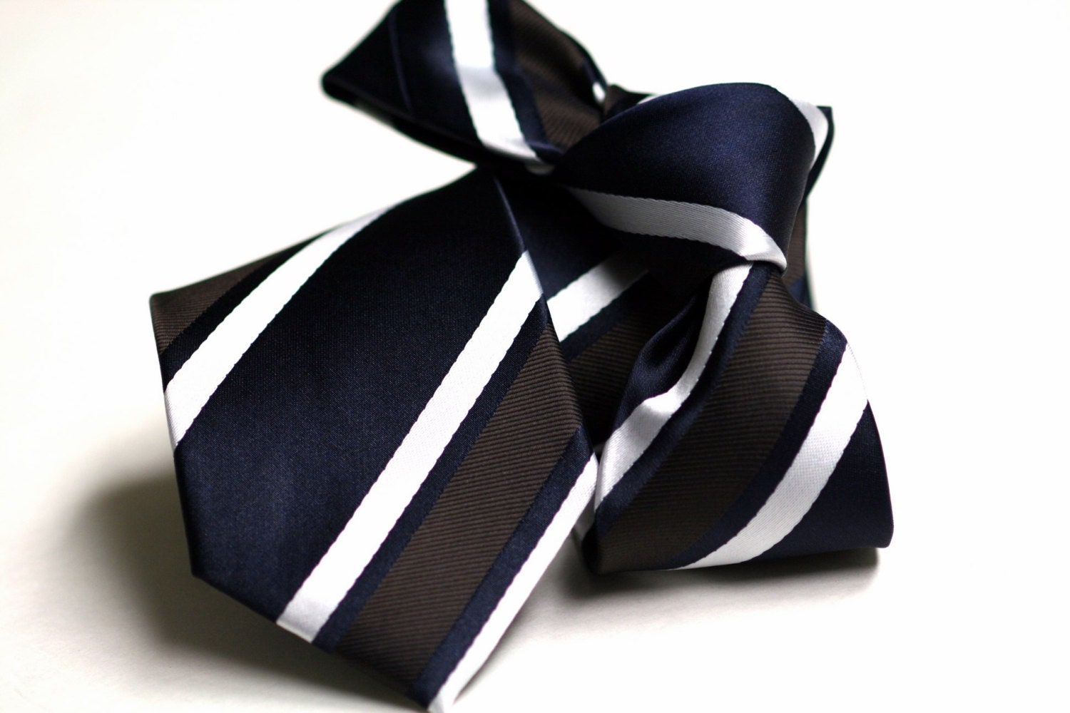 Tie 3 inch in Stripes with Navy Brown White | Etsy