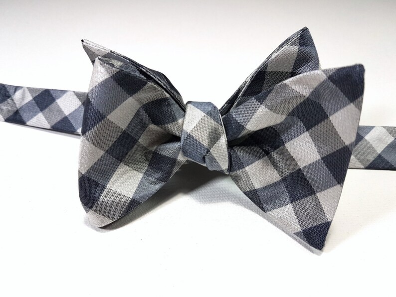 Silk SELF TIED Bow Tie in Checker Checks With Silver Sterling | Etsy