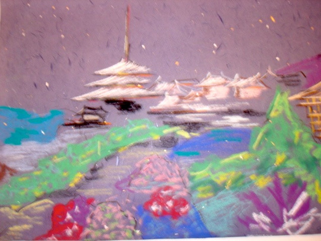Japanese Art Pastel Kyomizu Temple Kyoto Painting Japan Washi Art - Etsy