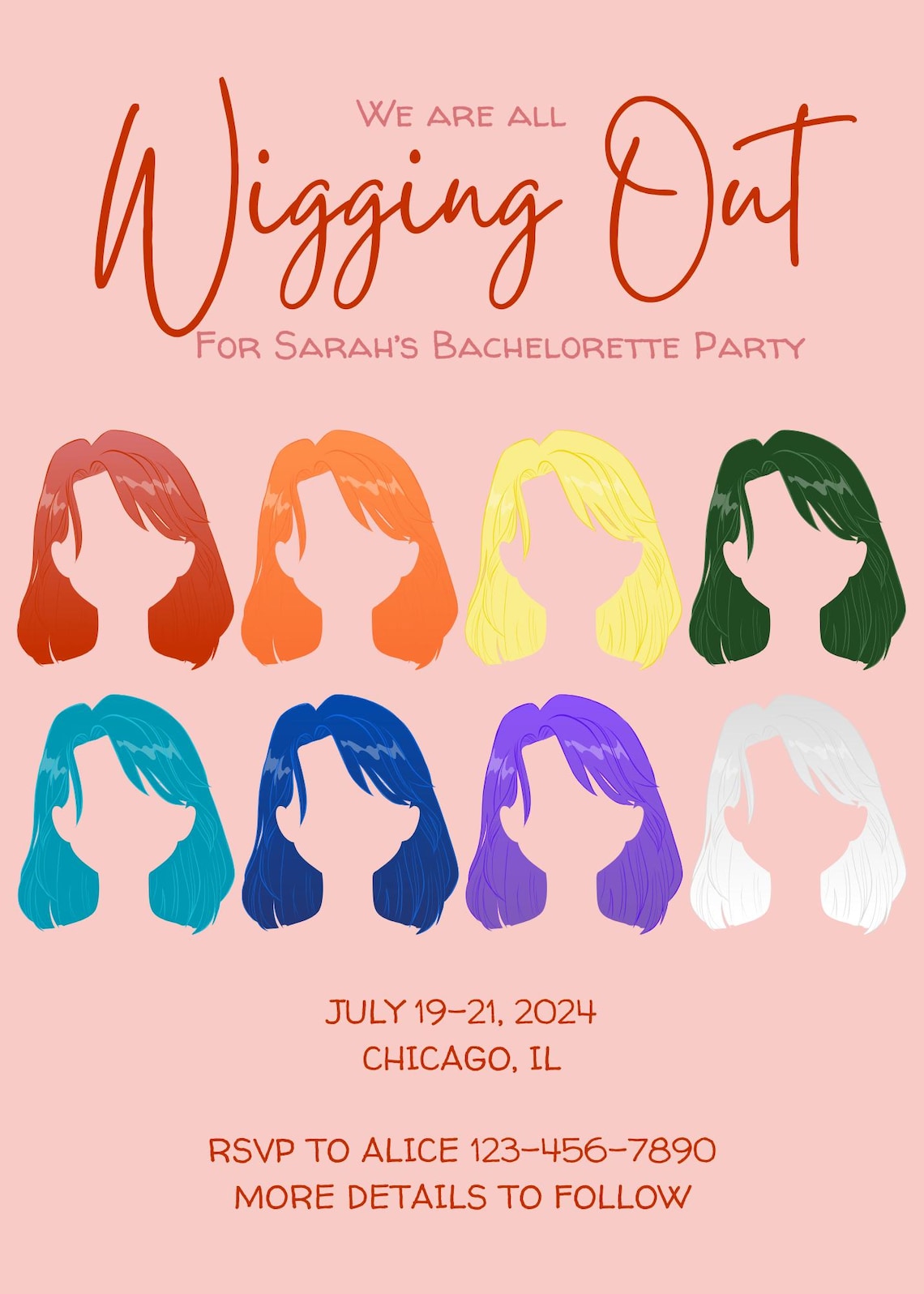 Printable Bachelorette Party Invitation, Printable Invitation, Wig ...