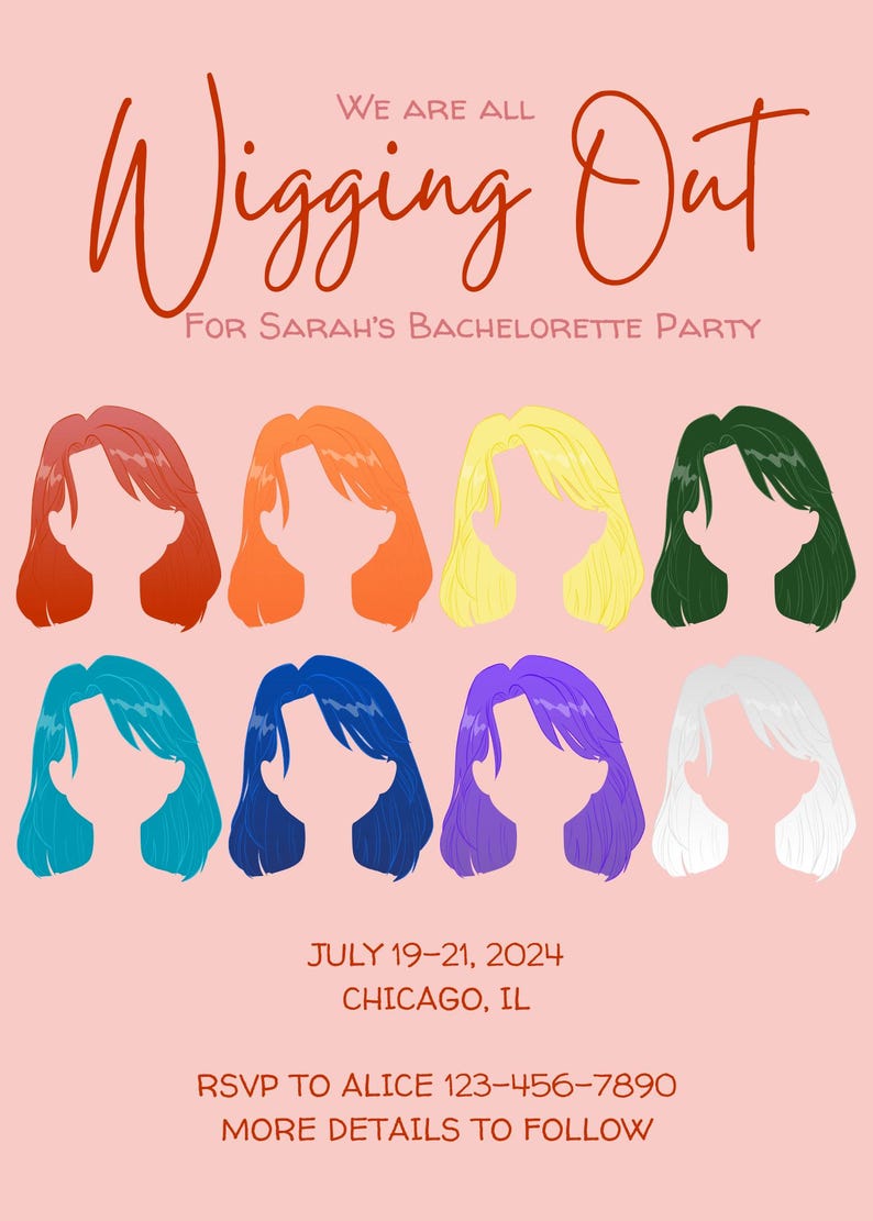 Printable Bachelorette Party Invitation, Printable Invitation, Wig ...