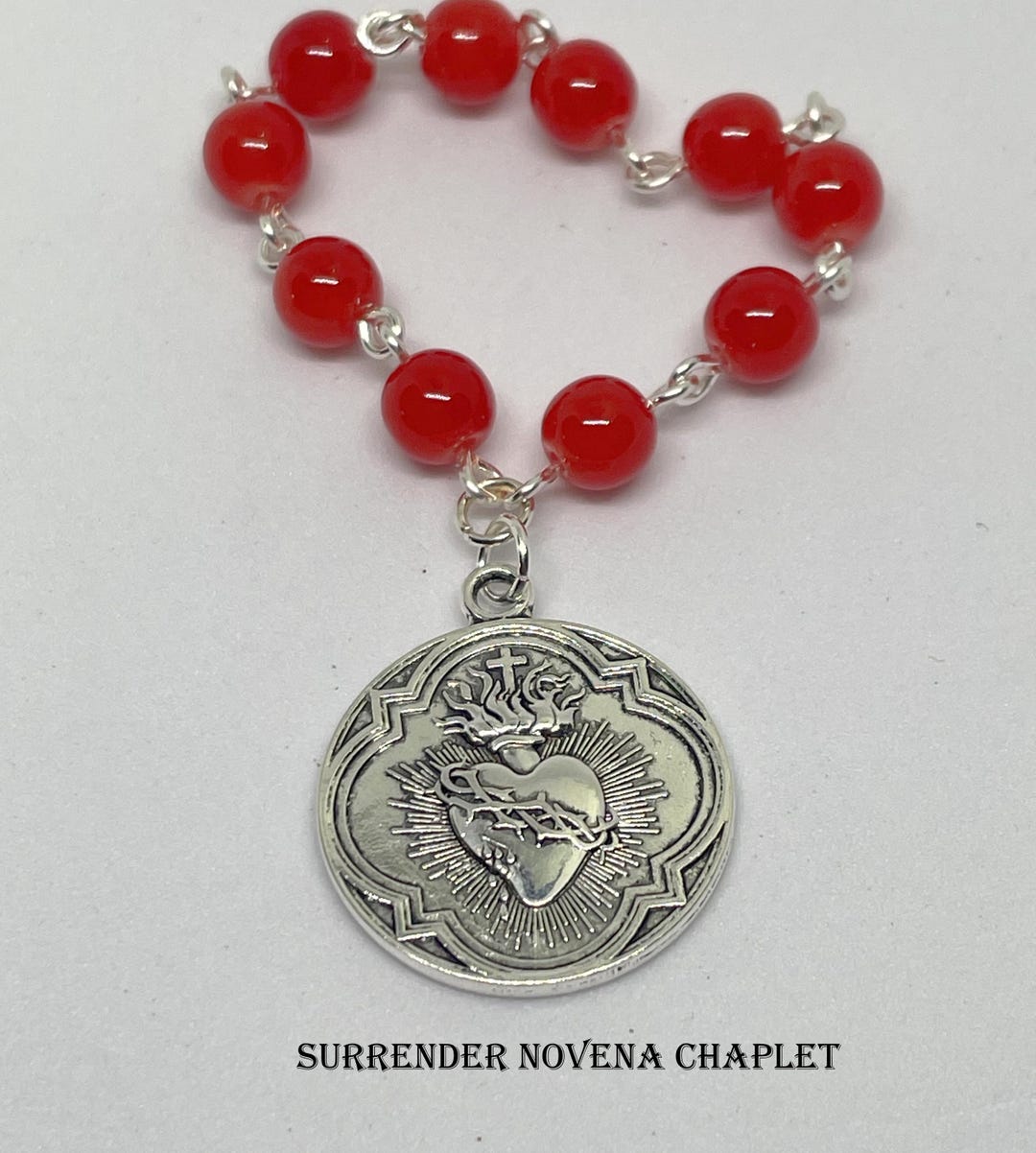Surrender Novena Chaplet: Red Glass Beads, Sacred Heart Medal - Etsy