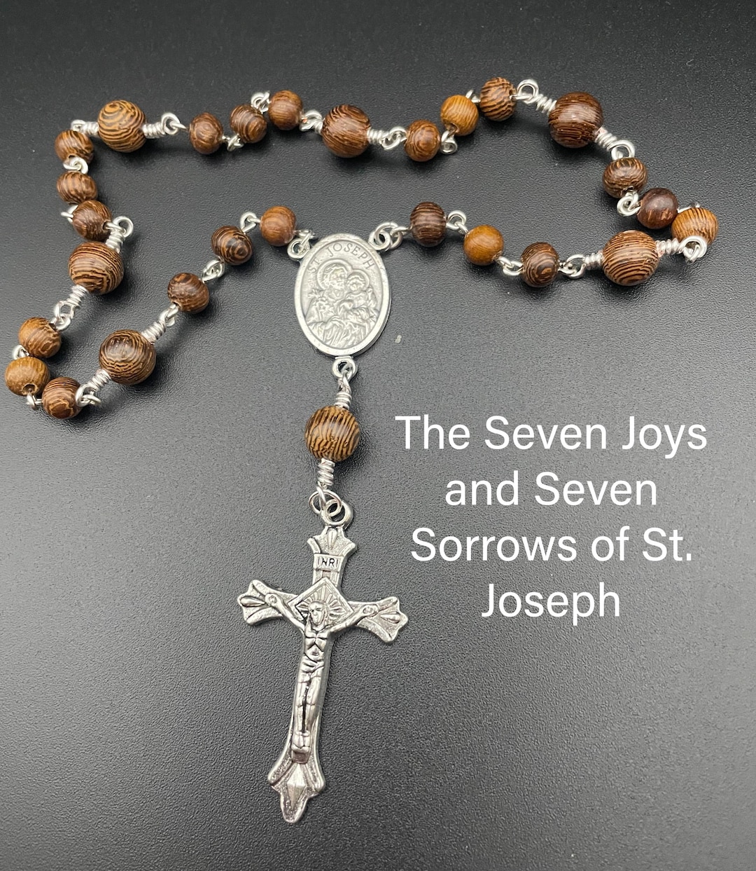 Saint Joseph Chaplet: Wenge Wood Beads, Seven Joys and Sorrows - Etsy