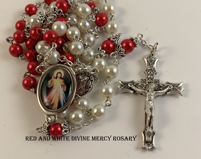 Red and White Divine Mercy Rosary Chaplet - Etsy