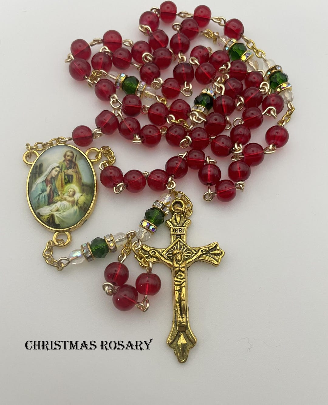Christmas Rosary, Goldtone, Red and Green Holiday Rosary, Reason for ...