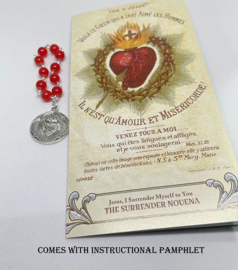 Surrender Novena Chaplet: Red Glass Beads, Sacred Heart Medal - Etsy
