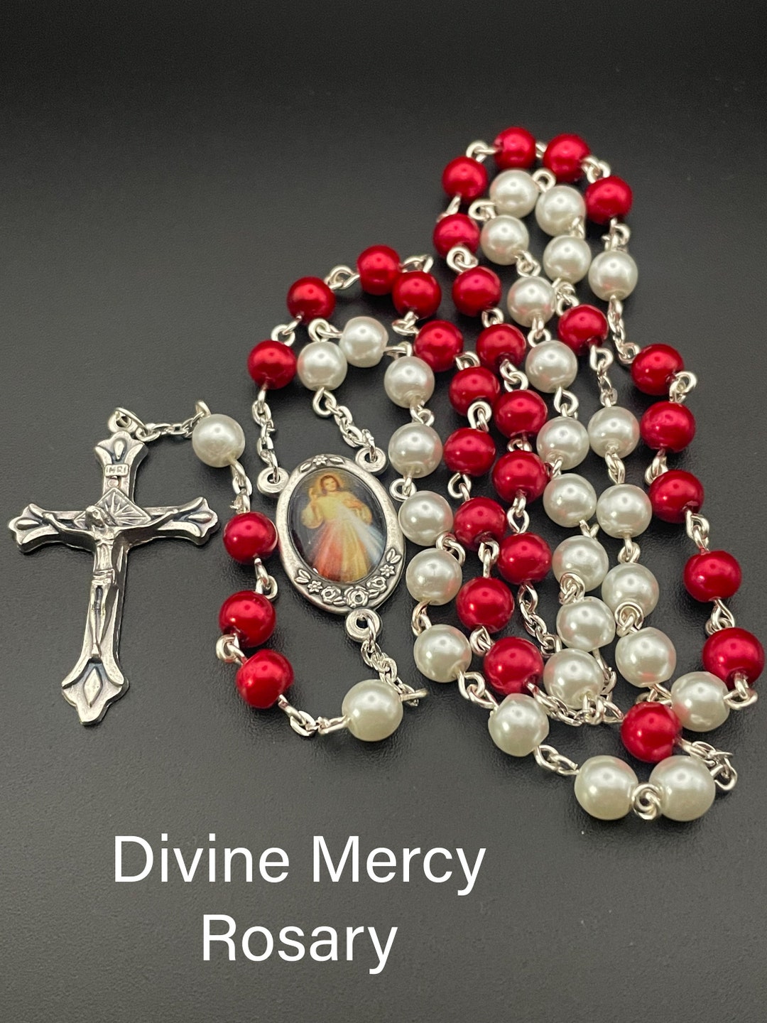 Red and White Divine Mercy Rosary Chaplet - Etsy