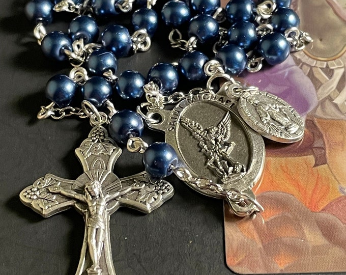 Archangel Michael Catholic Gemstone Chaplet With Black Onyx Gemstone Beads & Silver - Patron ...