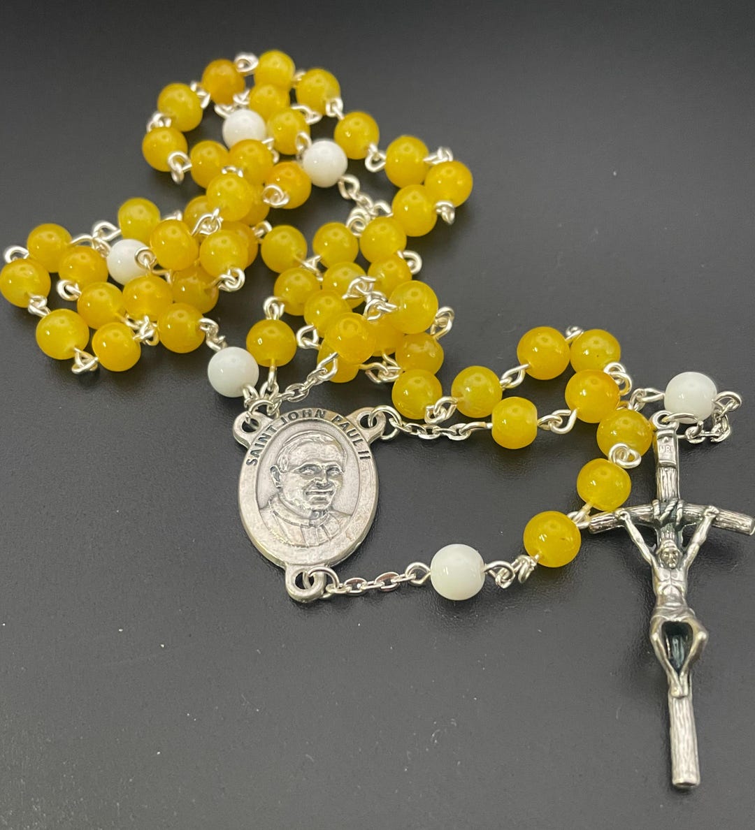 Pope St. John Paul II Rosary in Vatican Flag Colors of Yellow and White ...