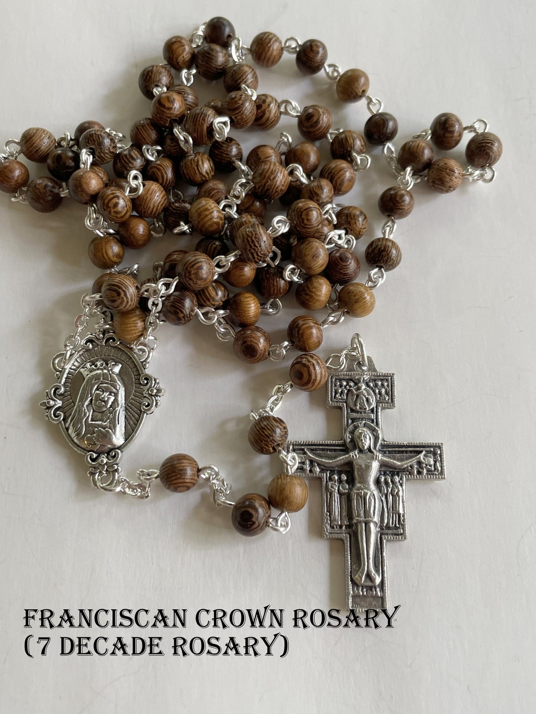 Franciscan Crown Rosary, Wenge Wood Beads, Silver Tone Crucifix - Etsy