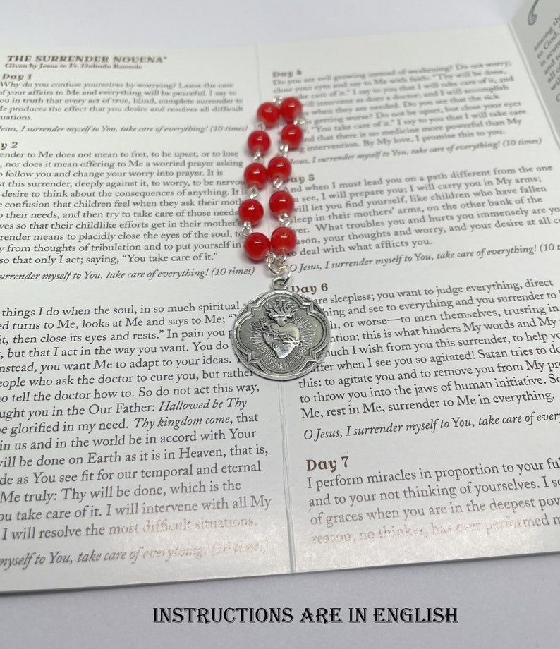 Surrender Novena Chaplet: Red Glass Beads, Sacred Heart Medal - Etsy