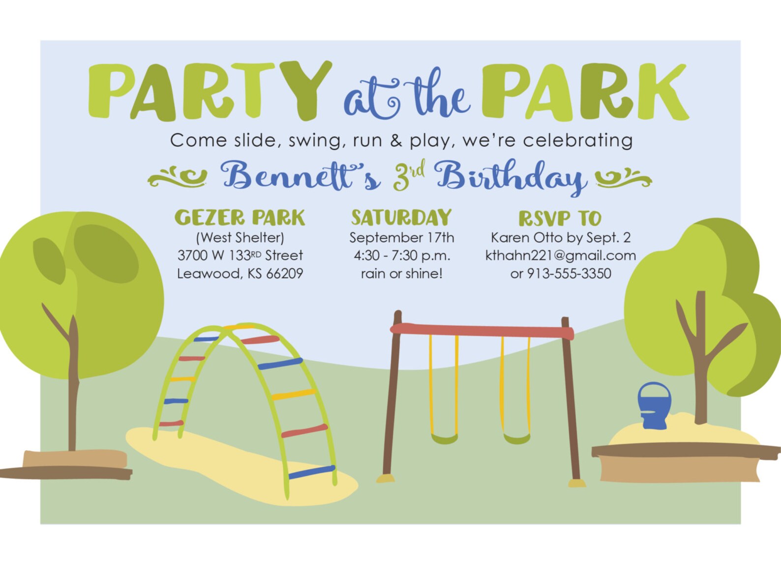 Party at the Park Birthday Party Invitation Digital File, Outdoor Park ...