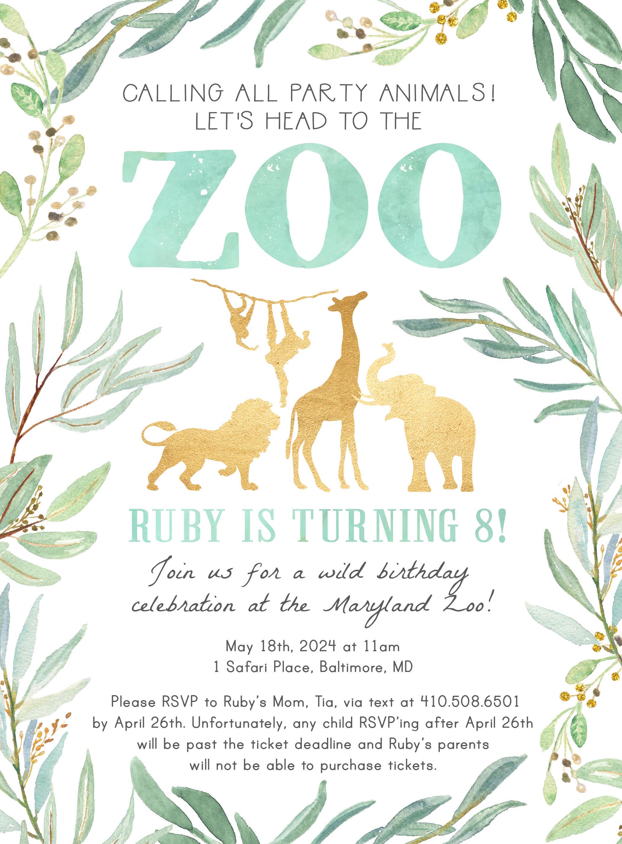 Zoo Animal Birthday Invitation: Custom Party at the Zoo (digital or ...