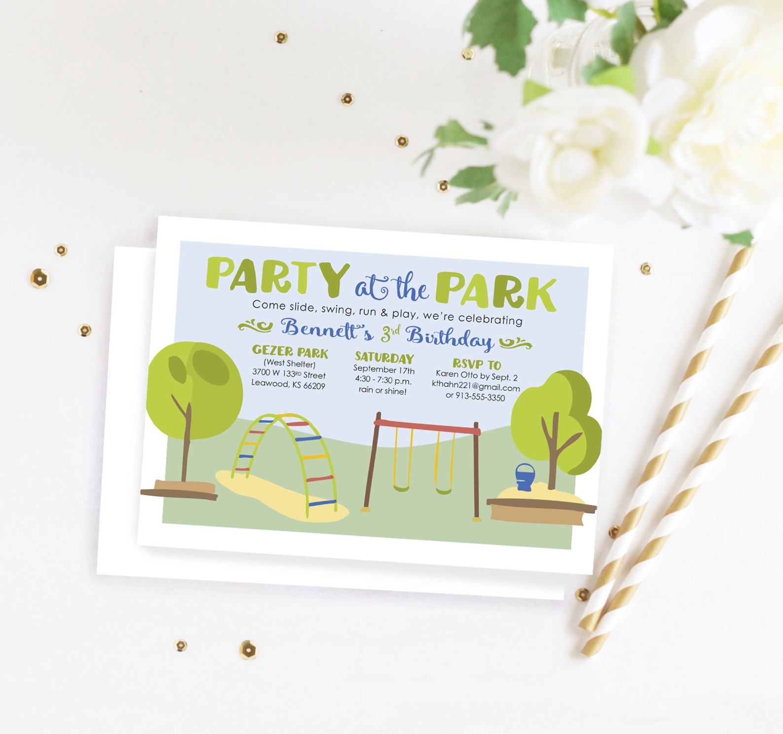 Party at the Park Birthday Party Invitation Digital File, Outdoor Park ...