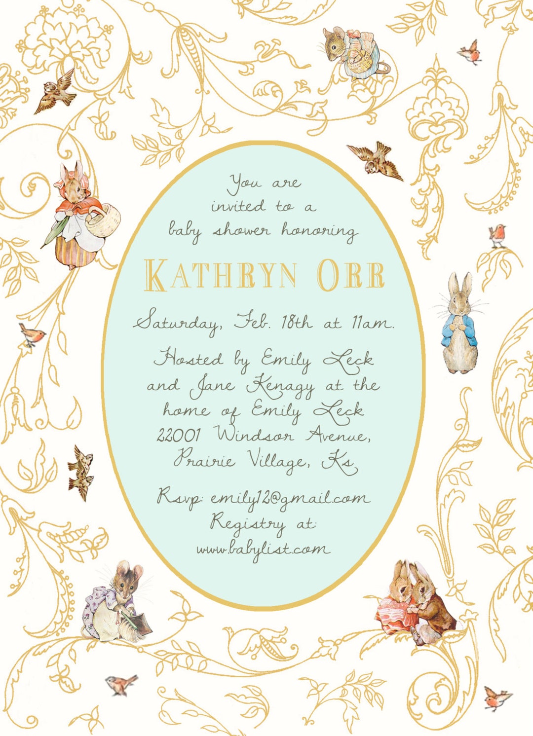 Beatrix Potter Baby Shower Invitations, Peter Rabbit Themed Baby Shower ...