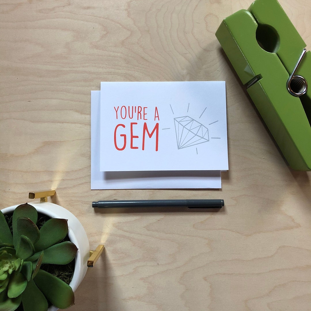 Funny Card, Gem, Diamond, Peach, Silver, You're a Gem Card, 4" X 5" - Etsy