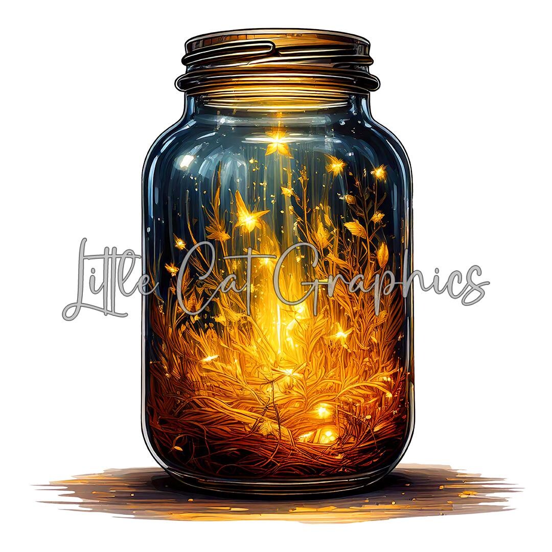 Jar of Fireflies Clipart | Sublimation T-shirt Sticker 300 DPI JPEG | 15x15" Transparent PNG ...