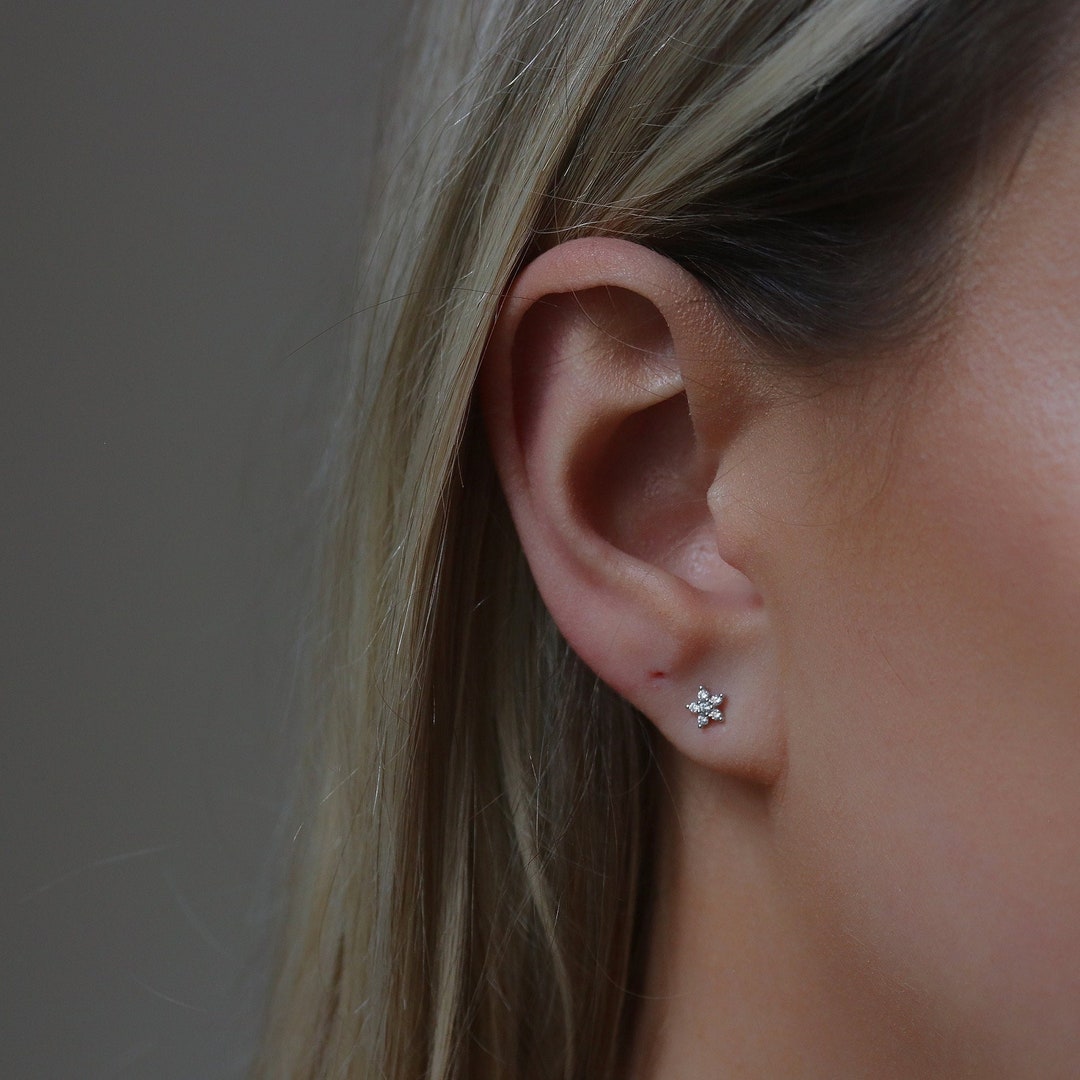 Hydrangea Flower Studs Earrings Tiny CZ Pave Star Earrings - Etsy UK