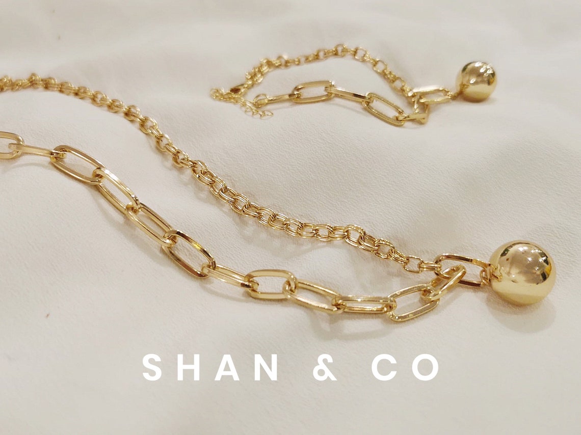 Gold Link Choker of Shan & Co Rectangle Chain Coin Necklace | Etsy