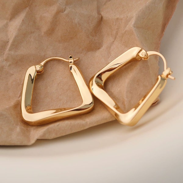 Gold Hoop Square Earrings - Etsy