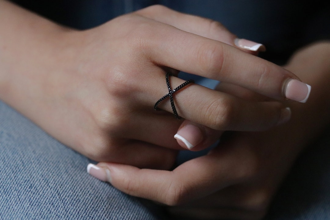 Silver CZ Pave Crossover Ring Silver Intertwined Lines Ring - Etsy